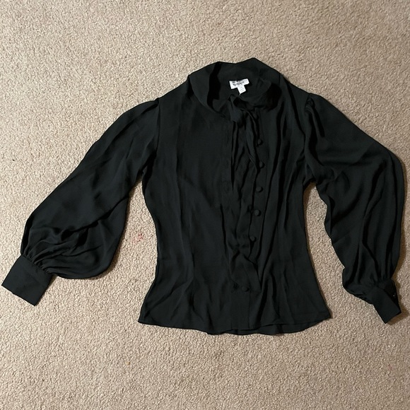 Unique Vintage Tops Unique Vintage Black Neck Tie Gwen Blouse Black